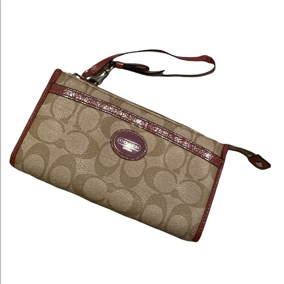 Coach | Bags | Signature Coach Pattern Tan And Purple Wallet | Poshmark